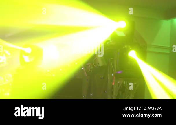 Stage lights at the concert with fog, Stage lights on a console ...