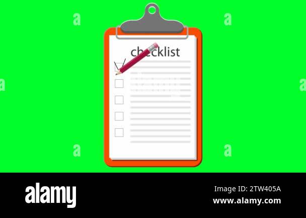 The pencil puts a tick on the check sheet on a green background ...