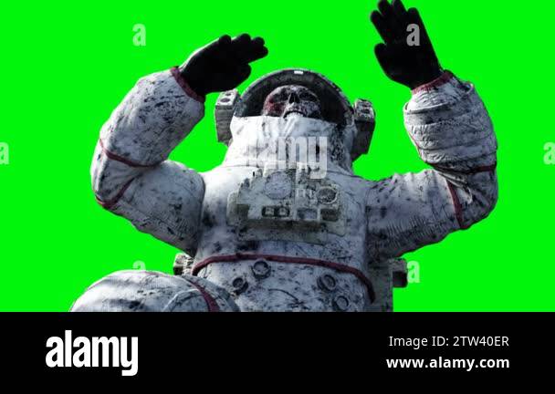 Dead zombie astronaut in space. Cadaver. Green screen. Realistic 4k ...