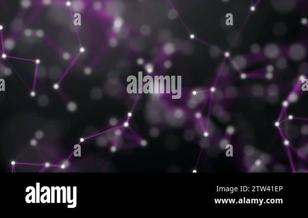 Violet, purple abstract technology and black background with plexus elements and depth of field ...