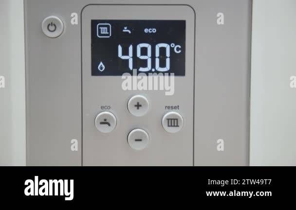 Background of boiler with fluctuating numbers on sensor screen. 4K ...