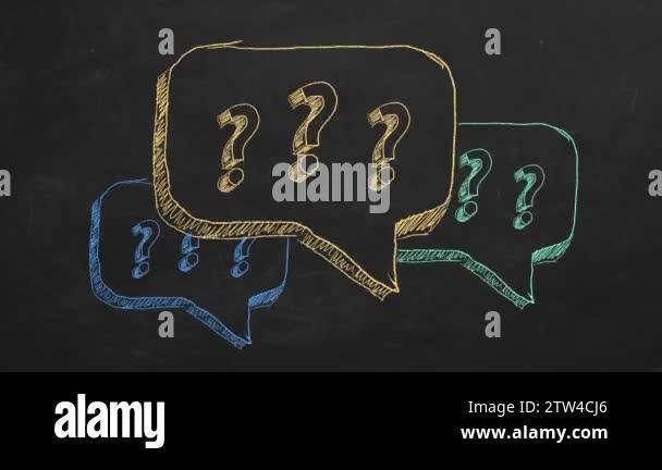 Hand drawing and animated question marks on blackboard. Stop motion ...
