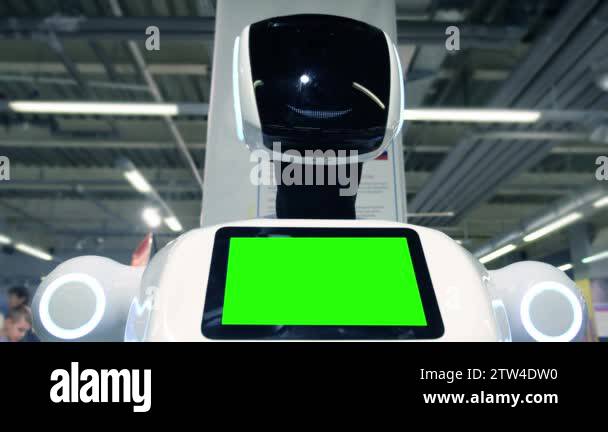 green screen on the robot. portrait of a new modern white robot. The ...