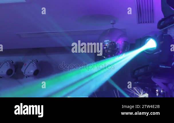 Stage lights at the concert with fog, Stage lights on a console ...