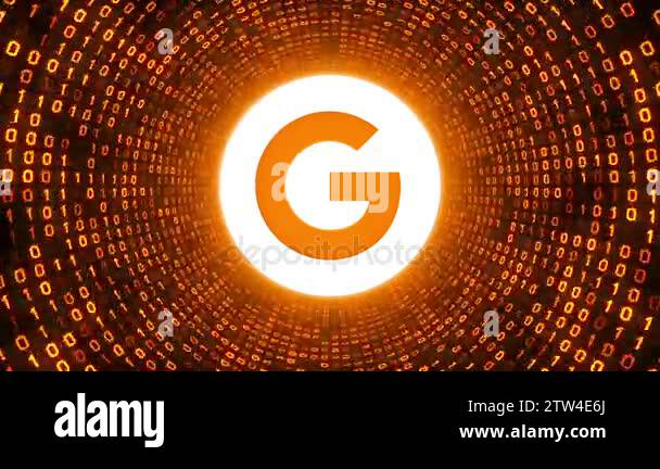 Editorial Animation: White Google logo form gold binary tunnel on black ...