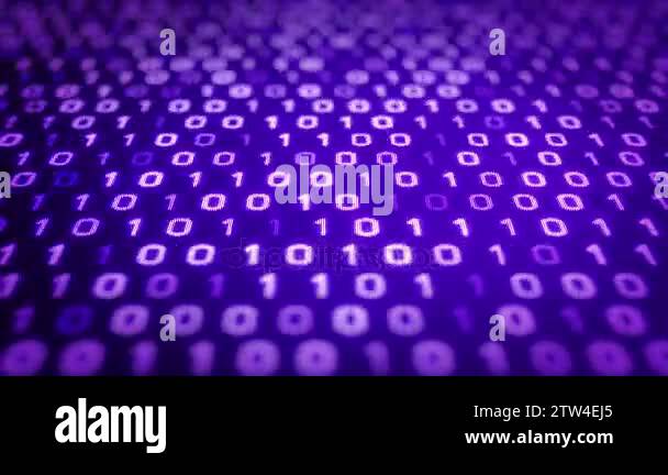 Technology purple background with animated strokes of binary code on ...