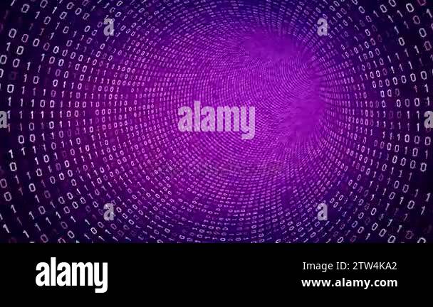 White digital binary tunnel on violet background. Seamless loop animation. More color options ...