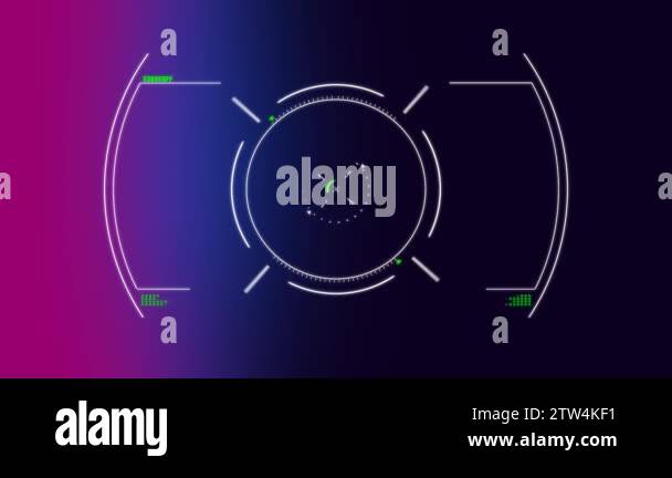 Digital animation of a targeting system crosshair in outer space with red and blue gradient ...