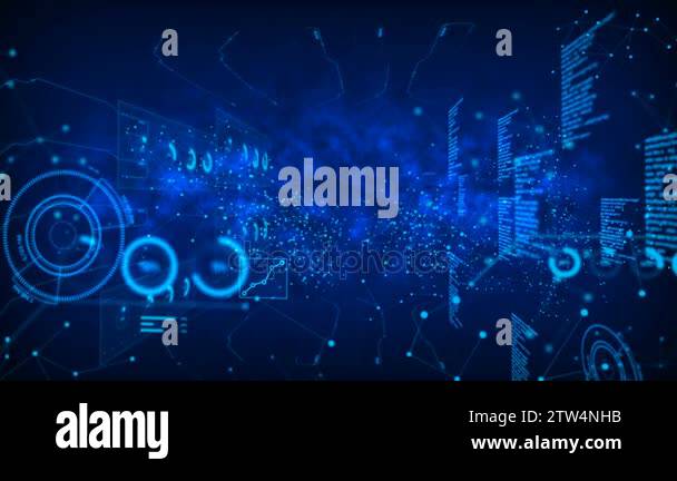 4K Animation Dot circle with connection line with HUD graph bar element ...