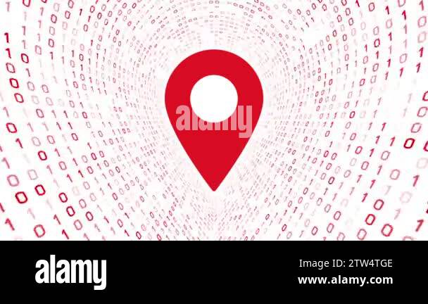 Red location icon form red binary tunnel on white background. Seamless loop. More icons and ...