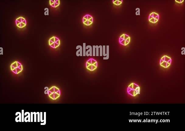 Abstract neon 3d render of geometric shapes. Computer generated loop animation. Modern colorful ...