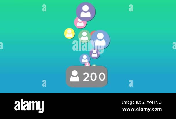 Digital animation of multiple floating colored human icons above an increasing number of ...