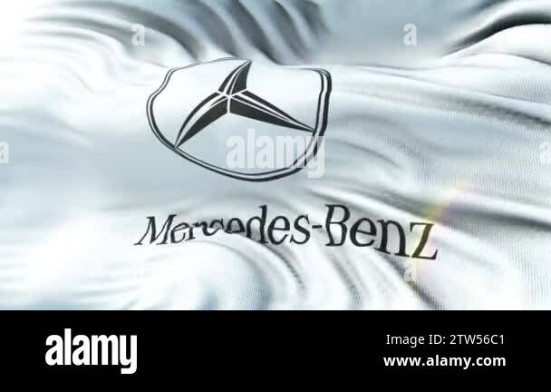 MERCEDES-BENZ flag waving on sun. Seamless loop with highly detailed ...