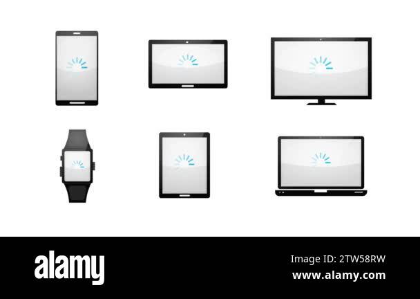 Multiple Devices Loading Technology Icons Set/ 4k animation of a pack ...