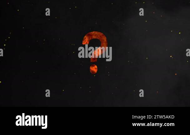 Question mark sign in realistic fire effect on dark background with ...