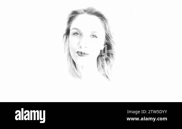 Beautiful woman with hair blowing in the wind. Change of emotions ...