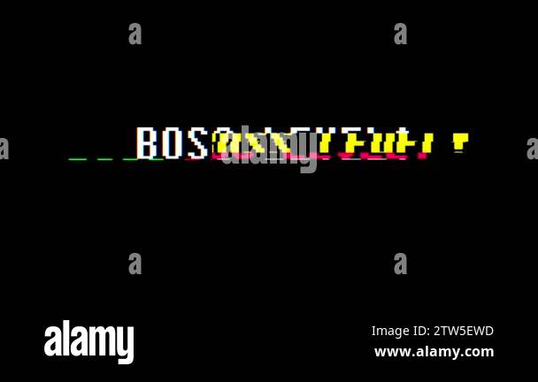 retro videogame BOSS LEVEL text computer old tv glitch interference ...