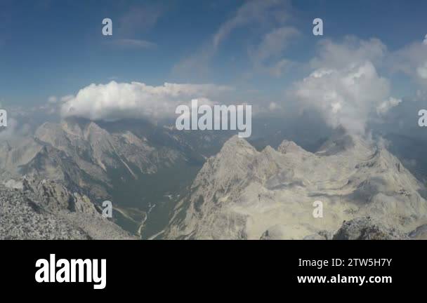 Panorama of Triglav summit on Julian Alps mountain range. Mountaineer ...