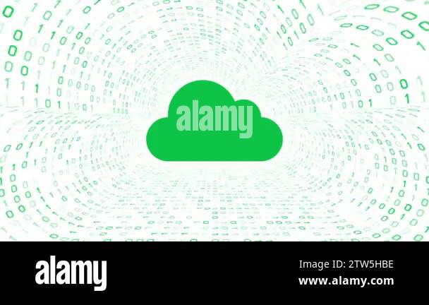 Green cloud icon form green binary tunnel on white background. Cloud ...