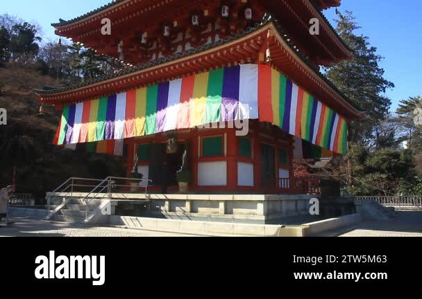 Tower left side at Kongouji temple in Tokyo tilt up. / Its a ...