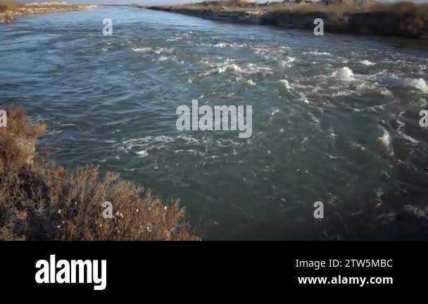 Stream Water Falling Down Bursting Ecology Background. Raging clean ...
