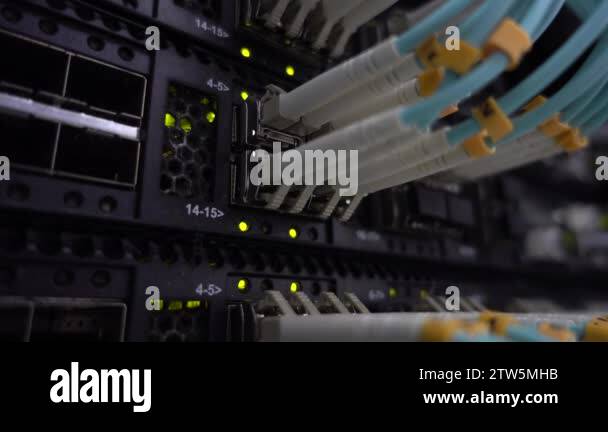 Fiber Optical Cables side view. Technology server concept Stock Video ...