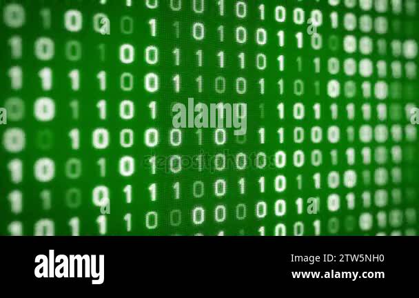 Technology green background with binary code moves downwards on digital screen. Seamless loop ...