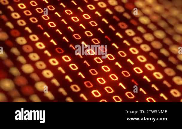 Technology gold background with binary code moves downwards on digital screen. Seamless loop ...