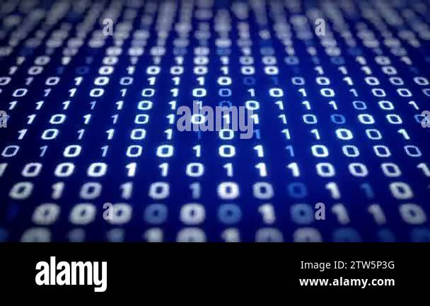 Technology blue background with binary code moves downwards on digital ...