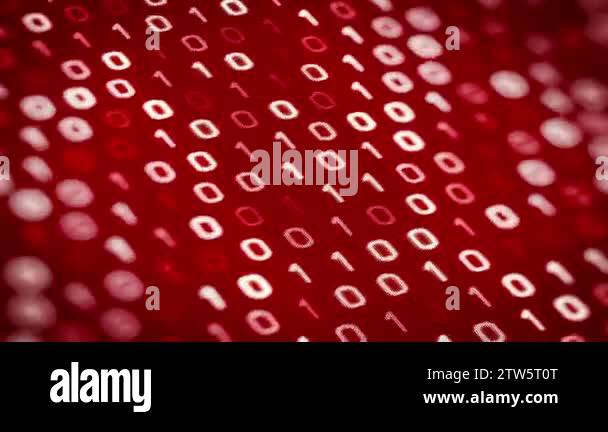 Technology red background with animated strokes of binary code on ...