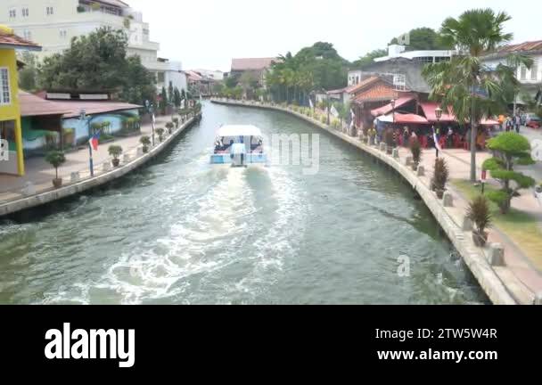 Melaka, Malaysia - circa February, 2019: boat cruise water canal ...