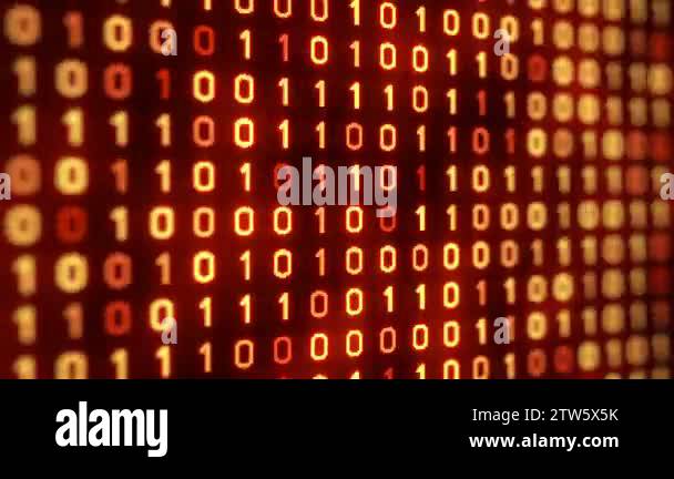 Technology gold background with binary code moves downwards on digital ...