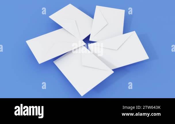 3d render animation of 5 postal letter rotating on different color ...