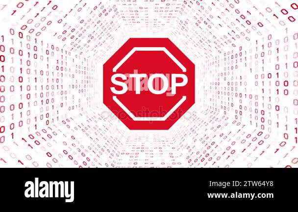 Red stop sign form red binary tunnel on white background. Seamless loop. More icons and color ...