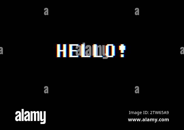retro videogame HELLO word text computer old tv glitch interference noise screen animation ...