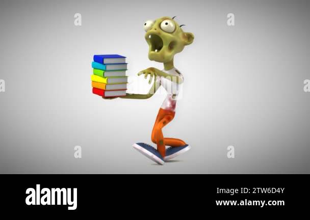 zombie funny cartoon character with books - 3D animation Stock Video ...