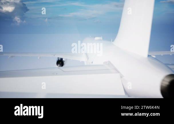 Passenger flying Plane animation. Daylight, clouds. A condensation ...