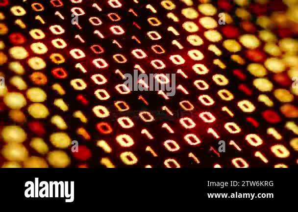 Technology gold background with animated strokes of binary code on digital screen. Seamless loop ...