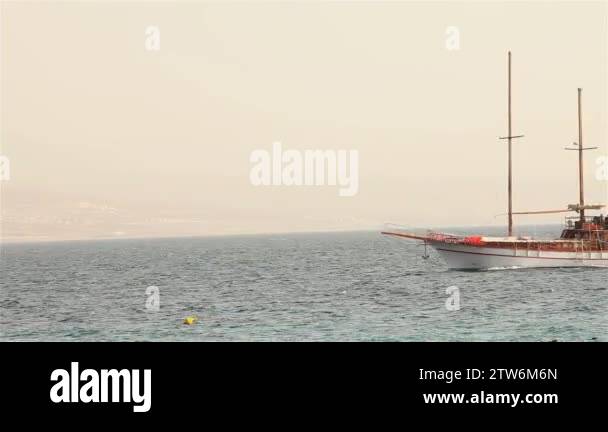 Sailing ship floats in the sea, sailing yacht, sea walk on a sailing ...