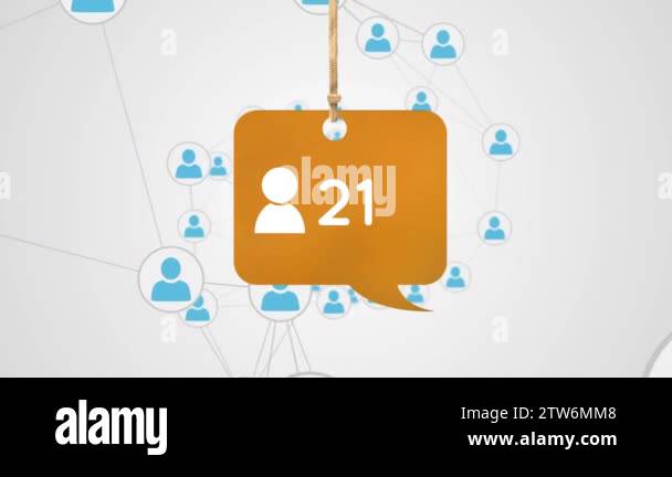 Digital composites of human icons in the back of a tied yellow chat box ...