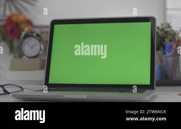 Laptop Green Screen, Home office, Dolly shot. Chroma Key laptop Stock ...