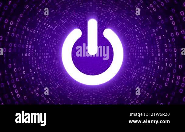White on off button symbol form purple binary tunnel on purple ...
