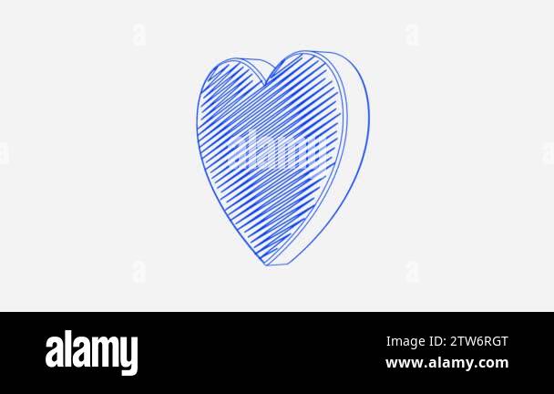 Isolated hand drawn blue heart symbol rotating on the white background ...