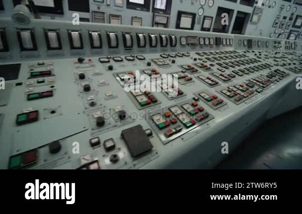 4K Interior view of system control panel in power plant control room ...