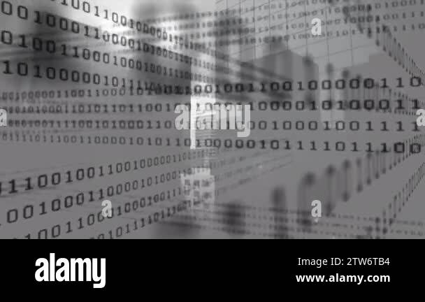 Digitally generated binary codes moving while background shows ...