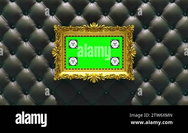 Camera zoom into the gold picture frame on background of luxury black ...