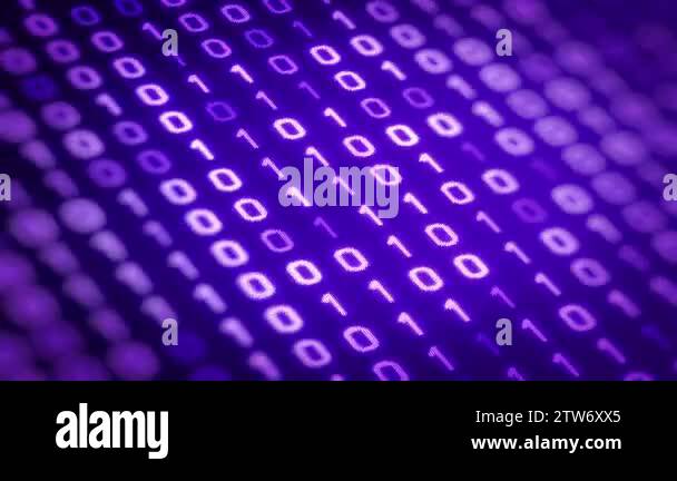 Technology purple background with binary code moves from left to right ...