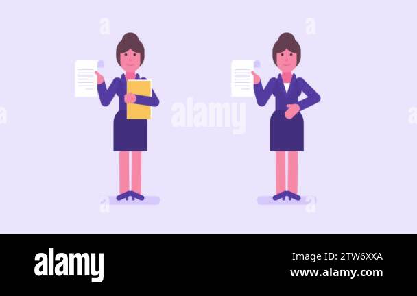 Business woman holds document folder points finger. Alpha channel. Loop ...