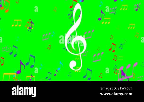 Colored music animation on green screen. Flying colorful music notes ...