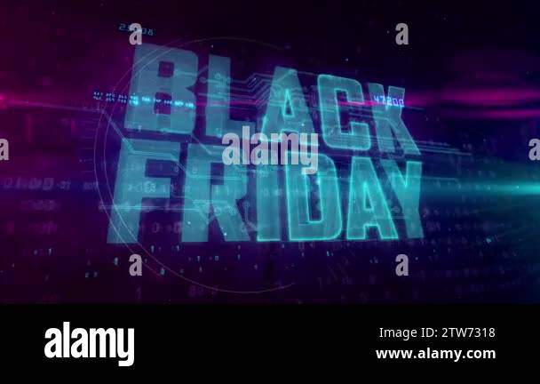 Black Friday glowing hologram intro on dynamic digital background ...